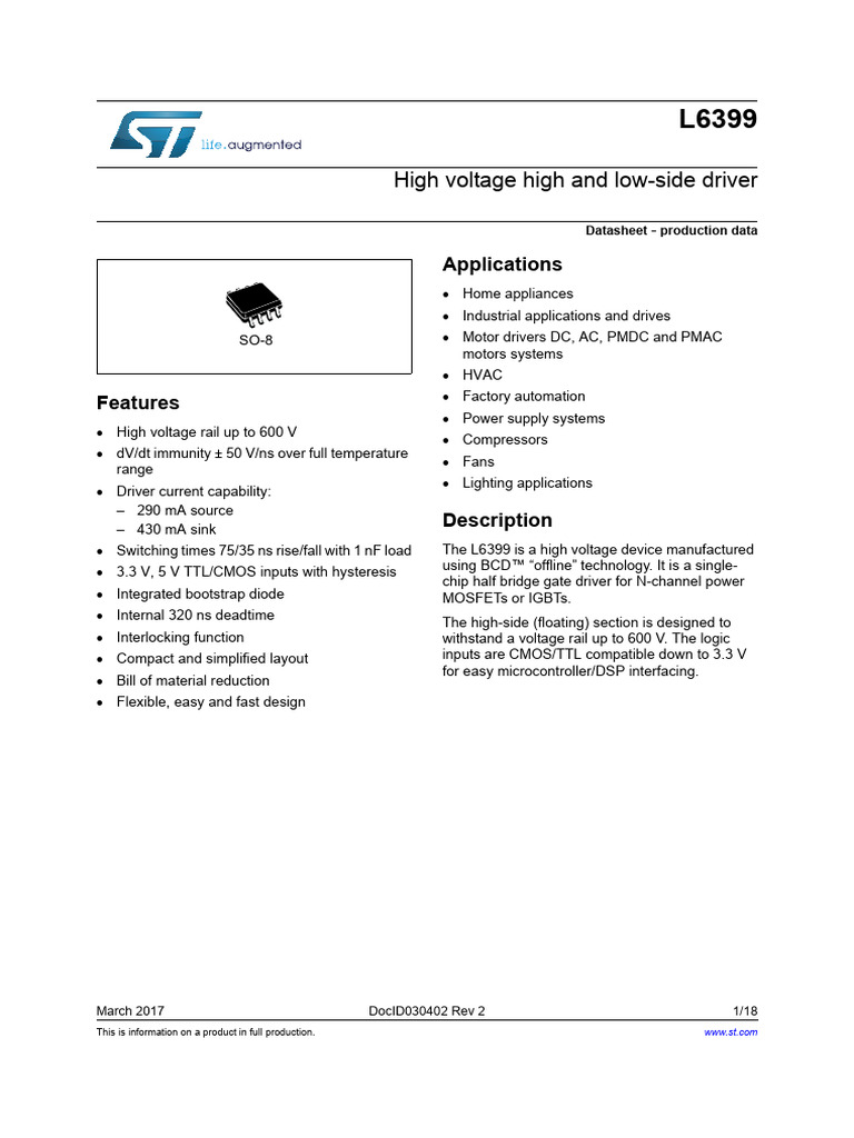 High Voltage High and Low-Side Driver: Applications | PDF | Mosfet ...