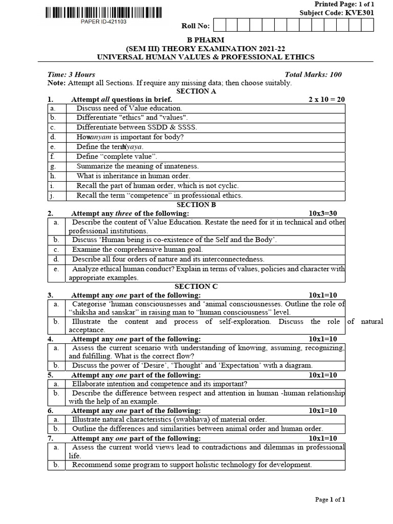 Btech Ve 3 Sem Universal Human Values and Ethics Kve301 2022 | PDF ... Btech Ve 3 Sem Universal Human Values and Ethics Kve301 2022 | PDF ...