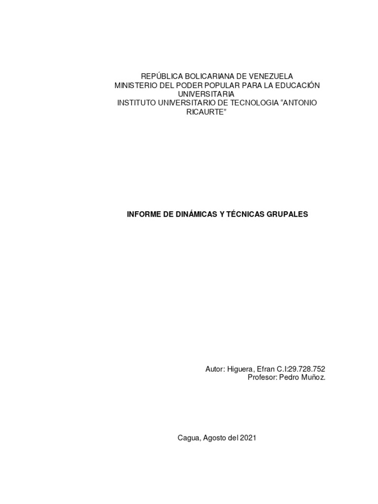 Tema 1 Informe de Dinámicas y Técnicas Grupales | PDF
