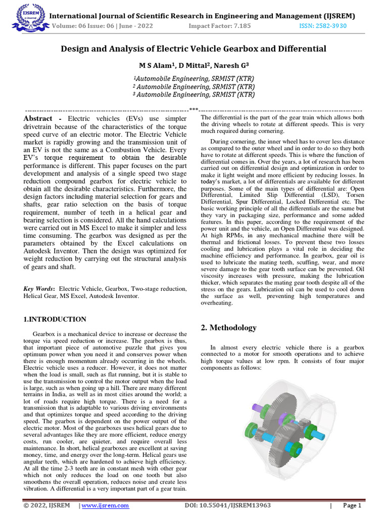 Electric Vehicle Gearbox Design Analysis | PDF | Gear | Manual Transmission