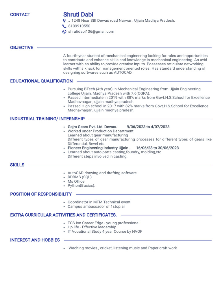CV Shruti | Download Free PDF | Cognition | Learning