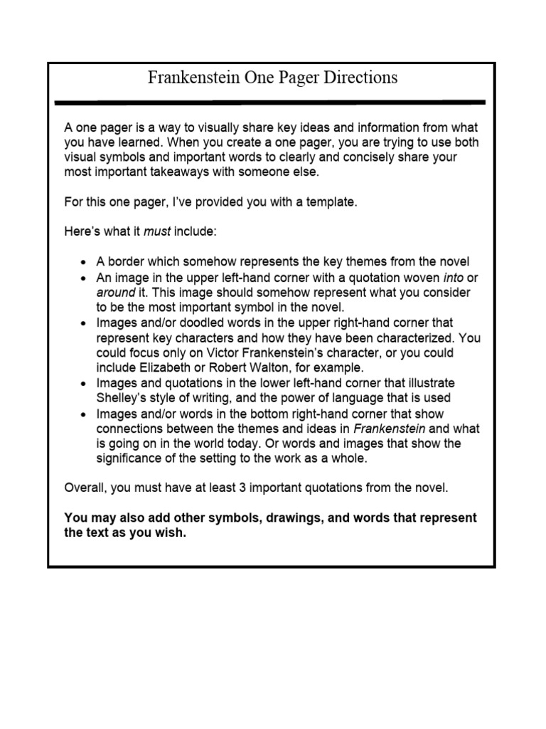 Frankenstein One Pager Directions | PDF | Philosophy