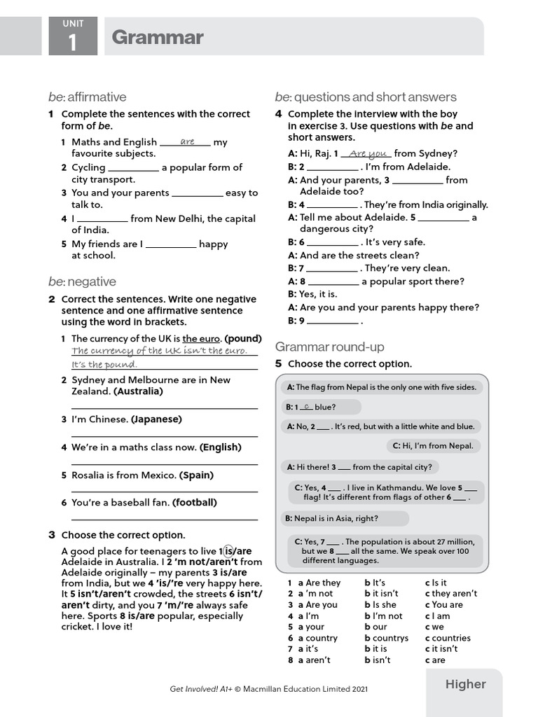 GI A1PLUS U1 Grammar Higher | PDF | Linguistics | Human Communication