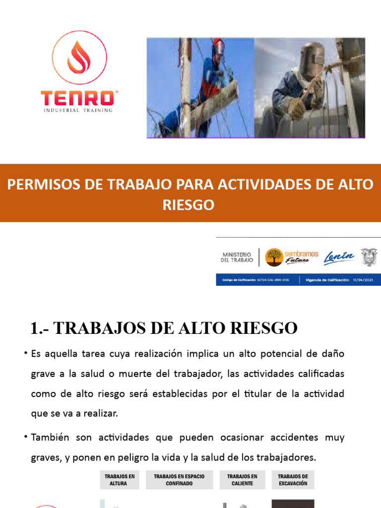 Permisos de Trabajo para Actividades de Alto Riesgo | PDF | Seguridad y salud ocupacional ...