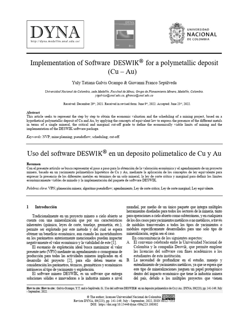 Uso Del Software DESWIK en Un Deposito P | PDF | Cobre | Minería