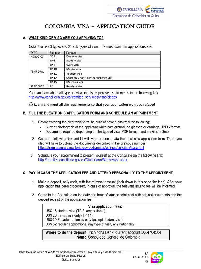 Colombia Visa Application Guide - Quito Consulate | PDF | Travel Visa ...