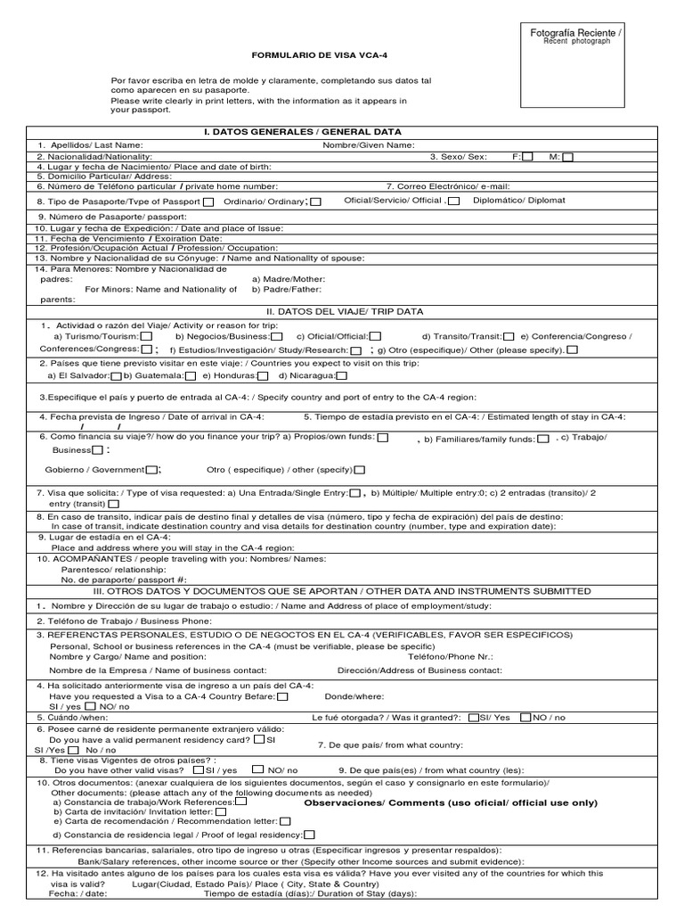 CA4 Visa Application Form - SPANISH-INGLES | PDF | Visa de viaje | El comercio internacional