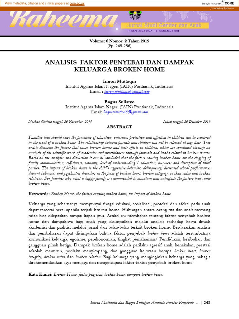 Faktor Dan Dampak Broken Home | PDF