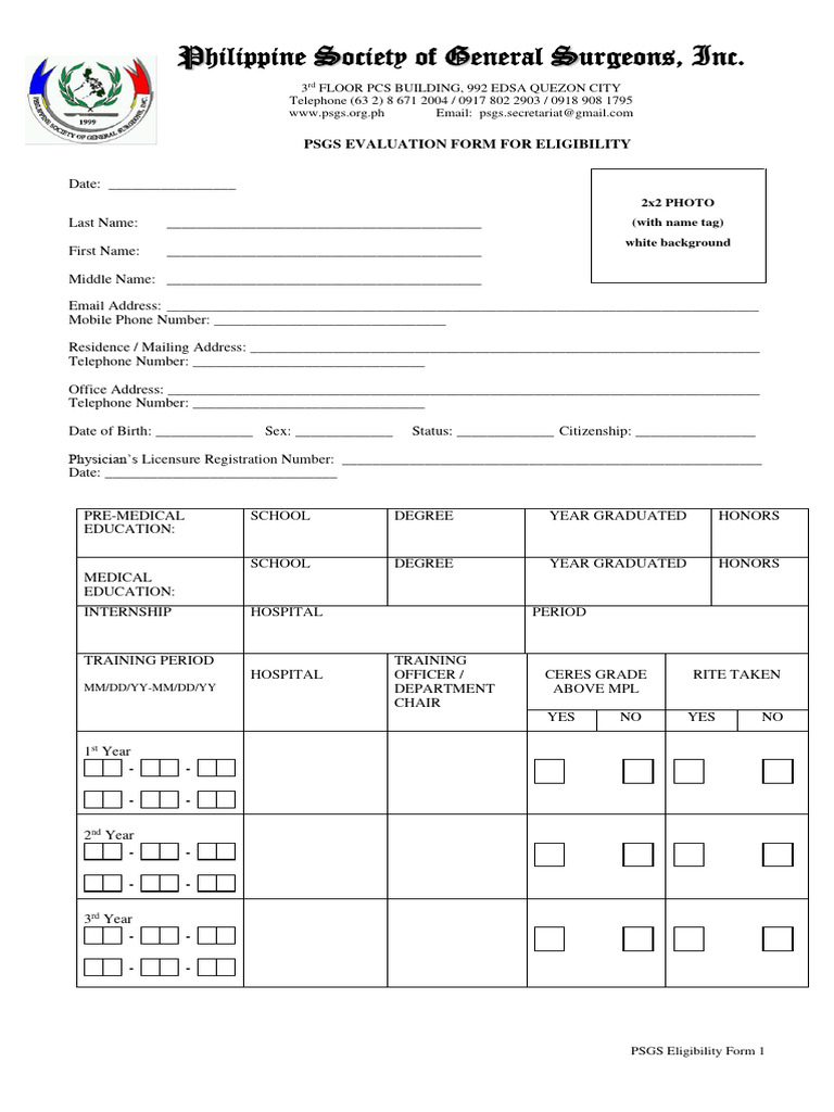 PSGS Eligibility Form 1 - Evaluation Form 2024 | PDF | Medicine | Health Care