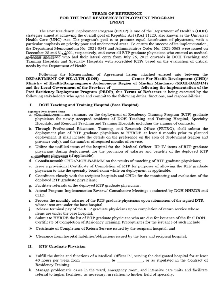 PRDP 2024 Terms of Reference | PDF | Residency (Medicine) | Hospital