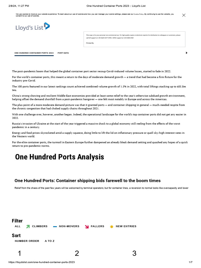 One Hundred Container Ports 2023 Lloyds List Pdf Containerization Port
