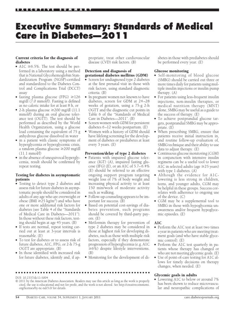 ADA Standards of Medical Care 2011 | PDF