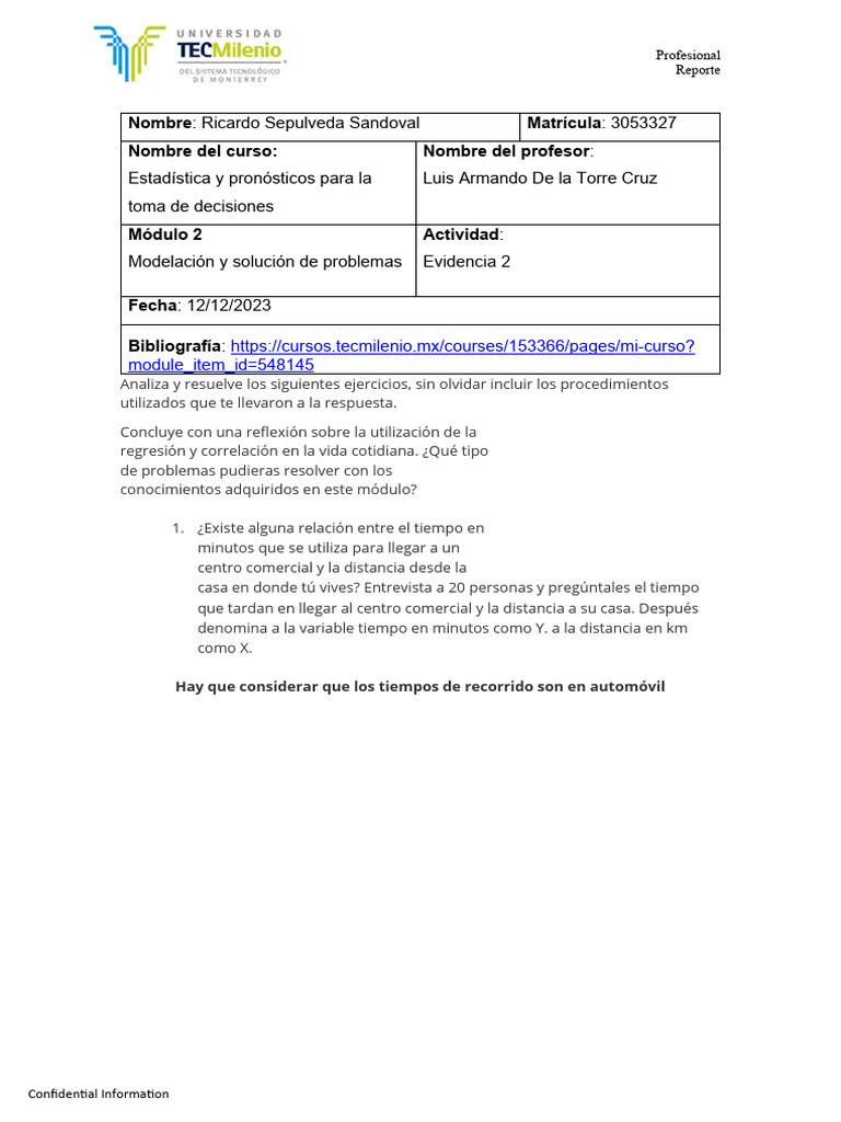 Estadistica Evi 2 | PDF | Regresión lineal | Análisis de regresión