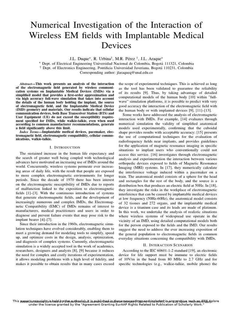 Numerical Investigation of The Interaction of Wireless EM Fields With Implantable Medical ...