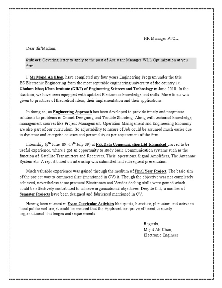 Cover Letter PTCL | PDF