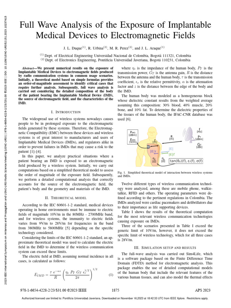 Full Wave Analysis of The Exposure of Implantable Medical Devices To Electromagnetic Fields ...