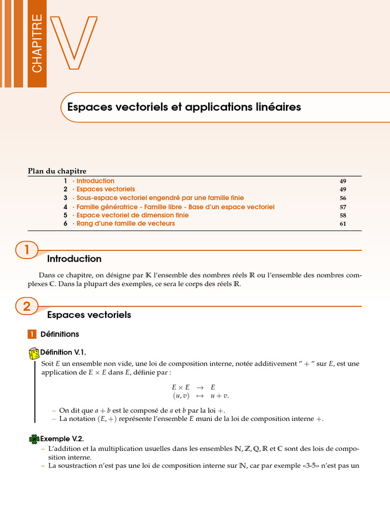 Espaces vectoriels et applications linéaires | PDF | Espace vectoriel ...