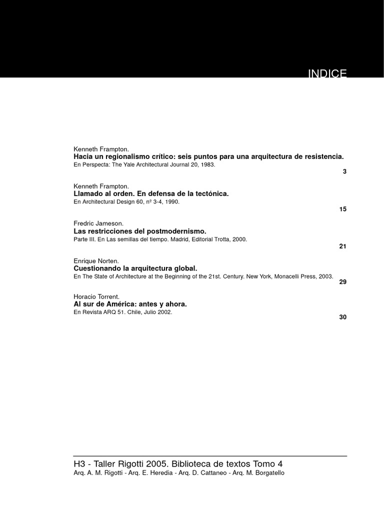 Kenneth Frampton. Seis Puntos para Una Arquitectura de Resistencia ...