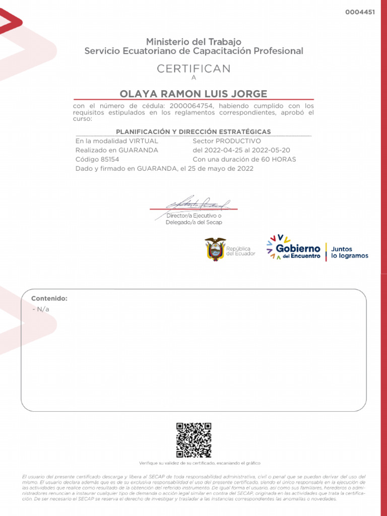 Cert Secap Planificacion | PDF