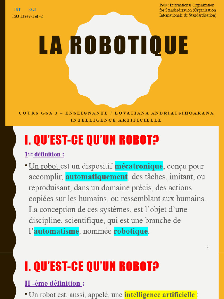 Introduction à la Robotique et IA | PDF | Intelligence artificielle | Intelligence (IA) et ...