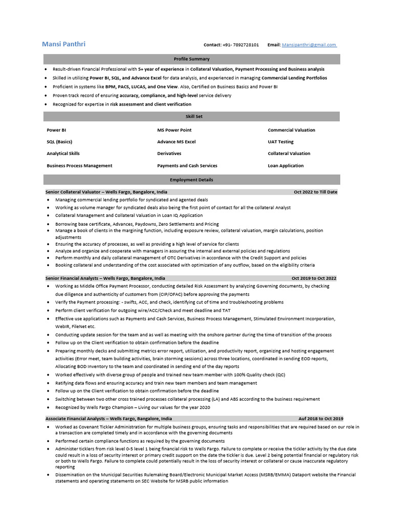 Mansi Resume | Download Free PDF | Valuation (Finance) | Financial Analyst