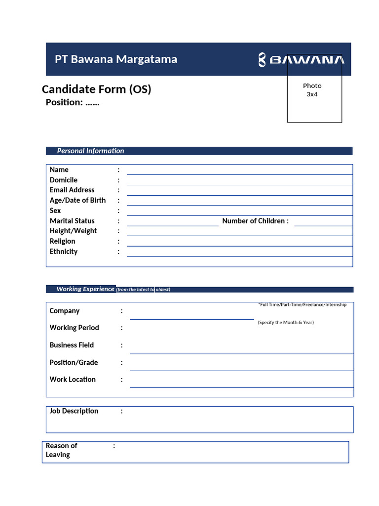 Candidate Form Bawana Margatama OS | PDF