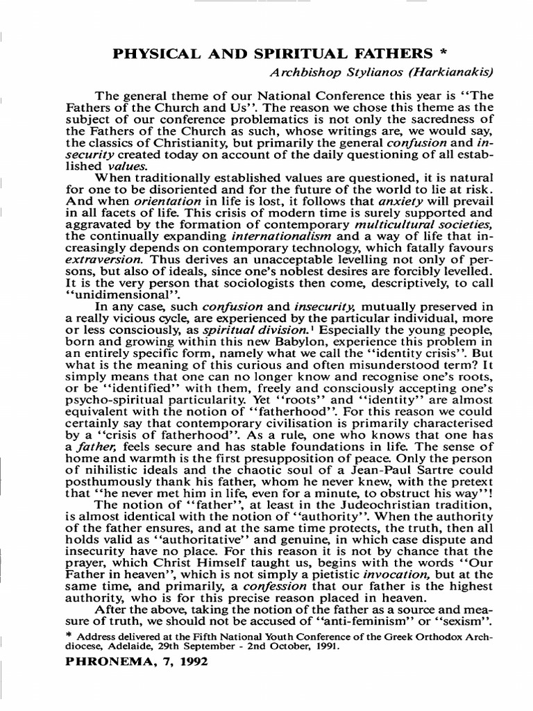 1992-7 Physical and Spiritual Fathers | PDF | Jesus | Paul The Apostle