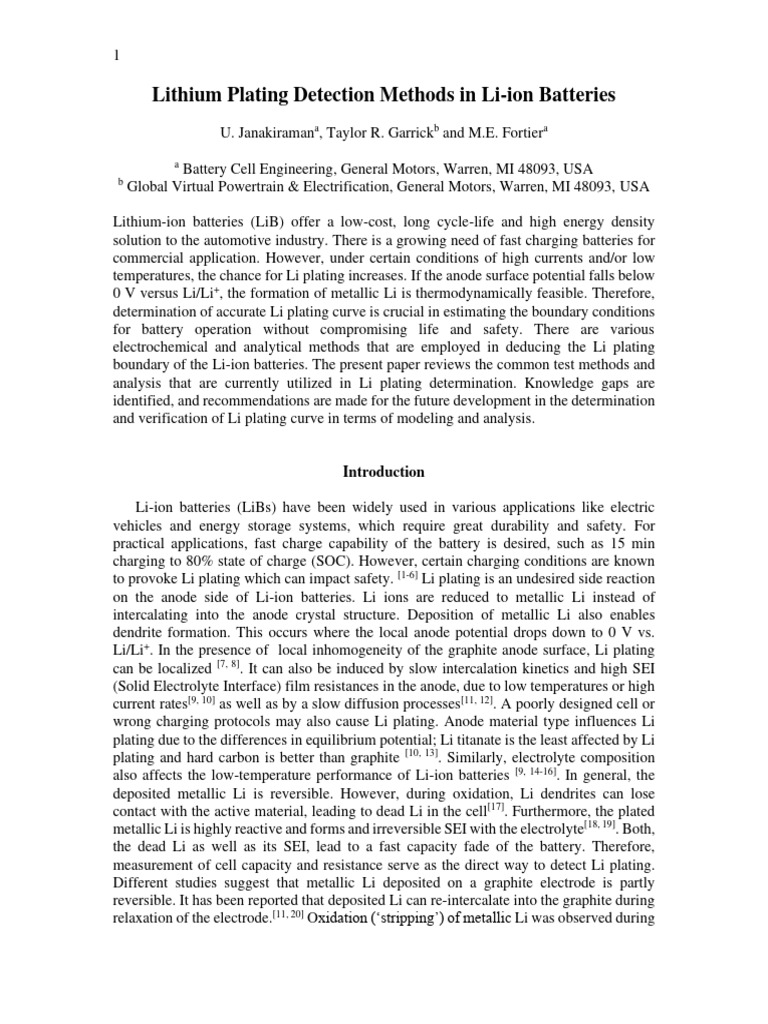 Lithium Plating Detection Methods in Lithium-Ion Battery - 09092020 | PDF