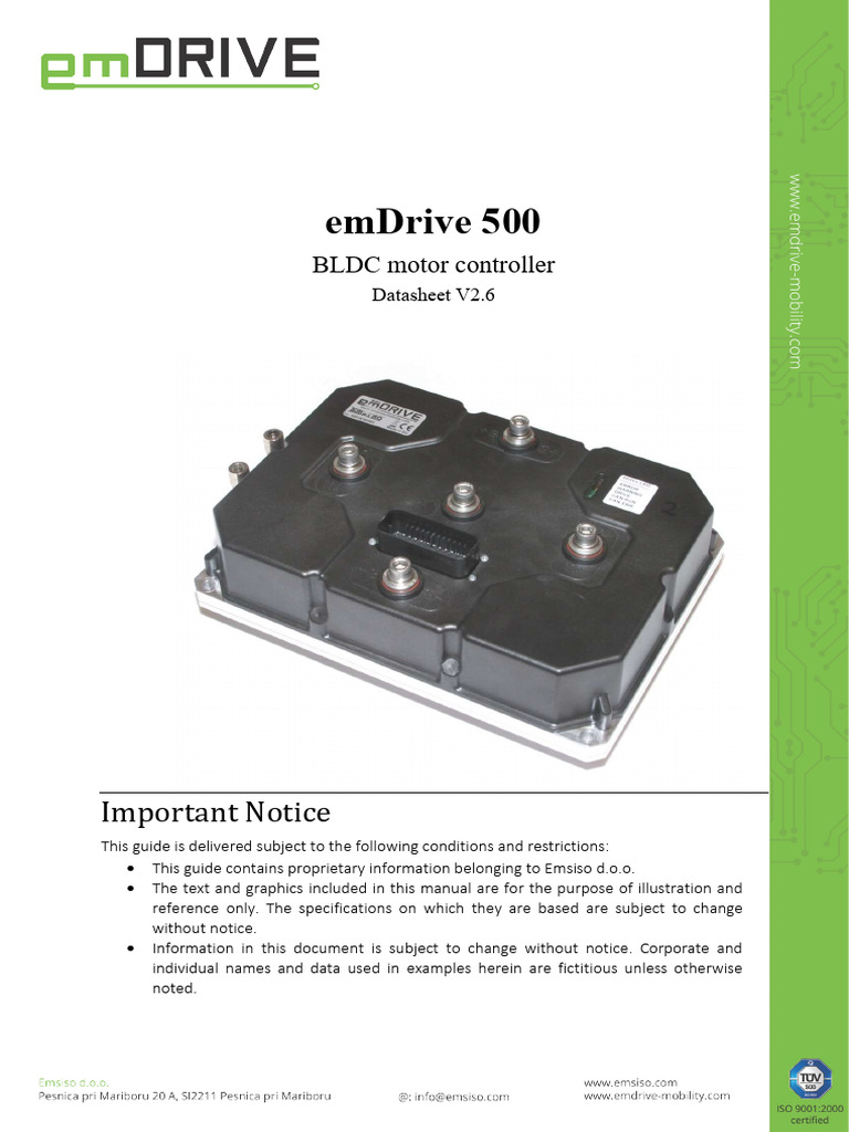 emDrive 500 BLDC Motor Controller Datasheet | PDF | Electric Motor ...