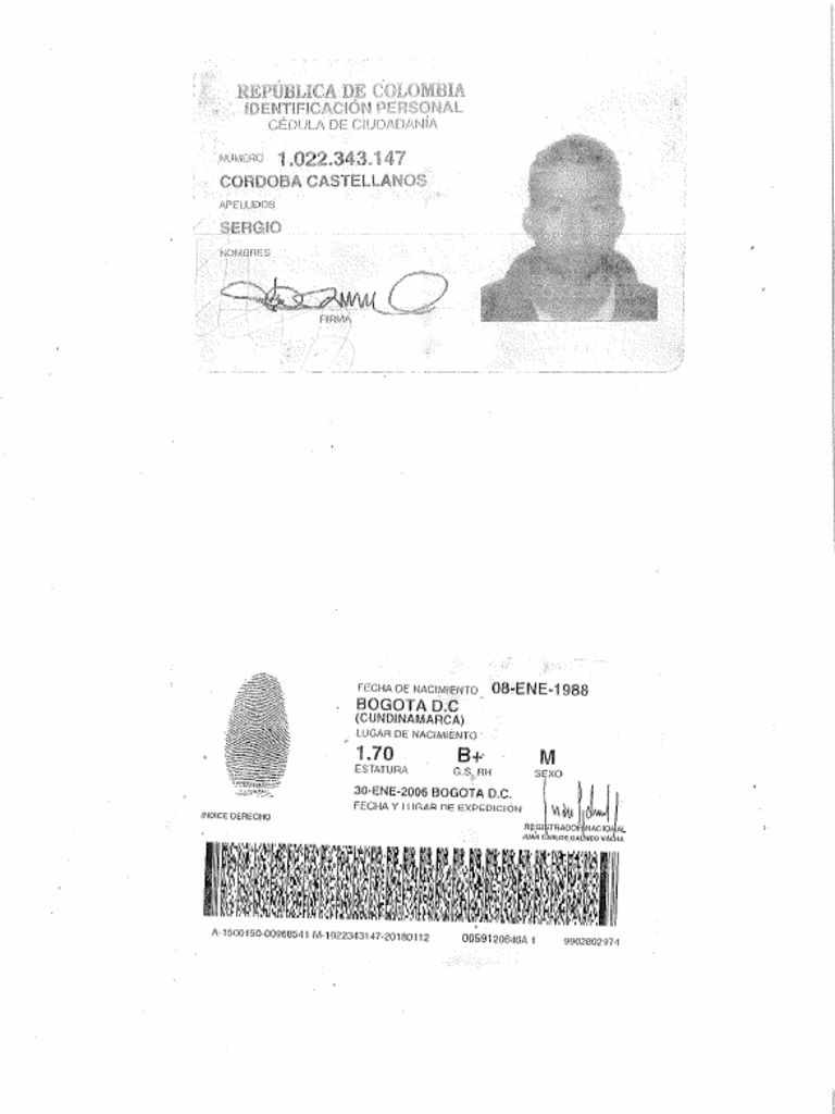 Cedula Sergio Cordoba | PDF