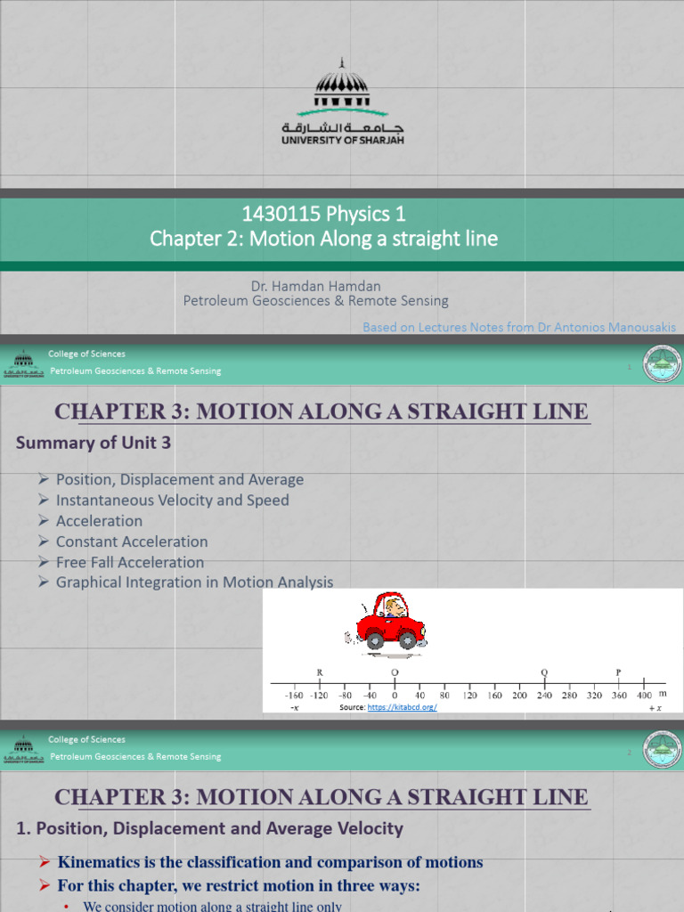 Motion Along a Straight Line Concepts | PDF | Velocity | Acceleration