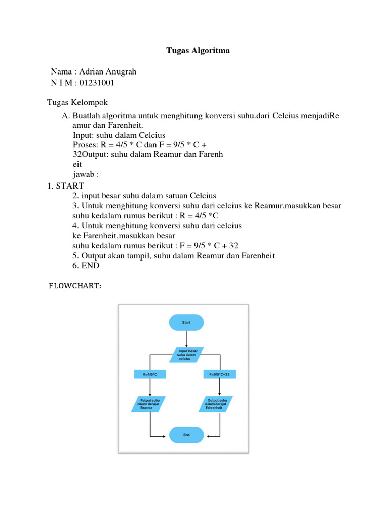 Algoritma dan Flowchart Konversi Suhu | PDF | Komputer