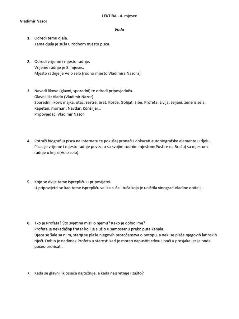 Voda - Lektira-Ivan Čičak | PDF