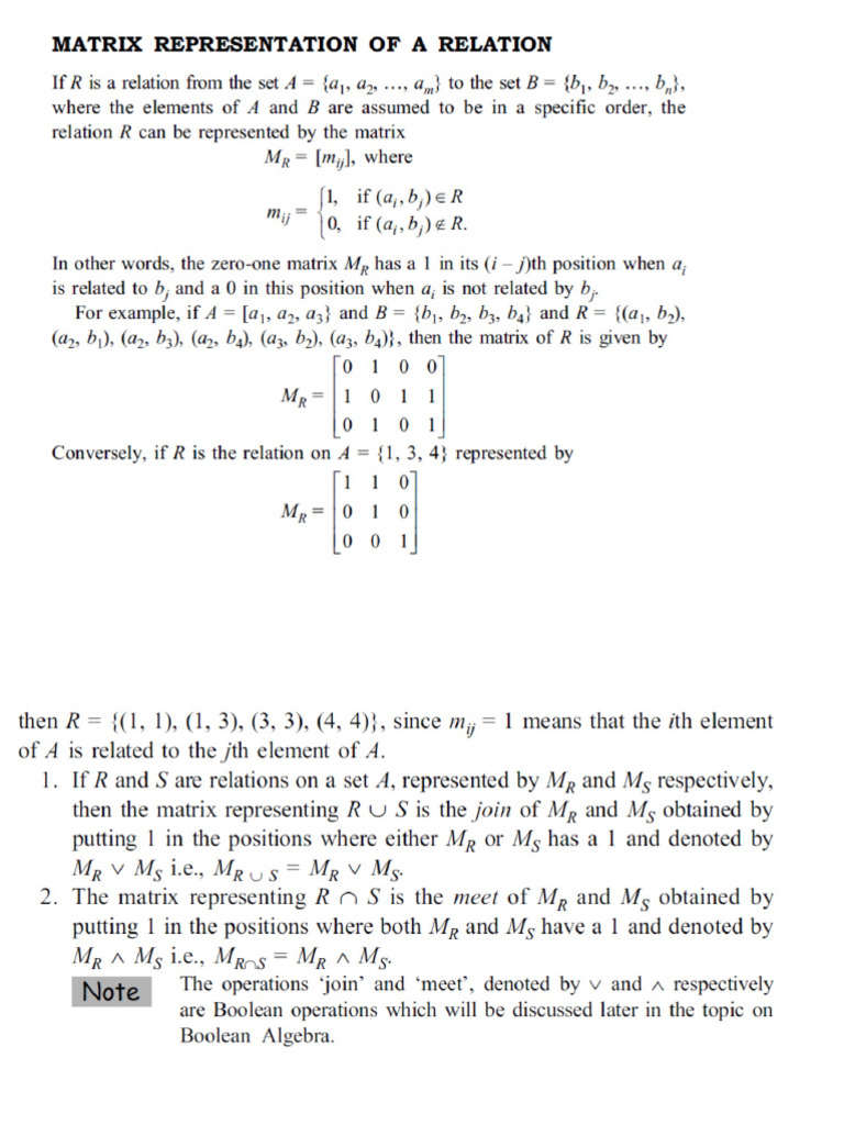 Matrix of Relation and Composition of Relation | PDF