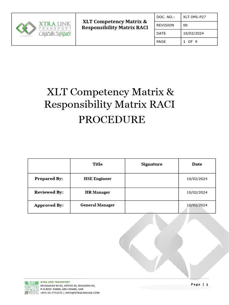 Competency Matrix & Responsibility Matrix RACI-1 | PDF