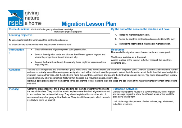 Migration Lesson Plan | PDF | Bird Migration | Map