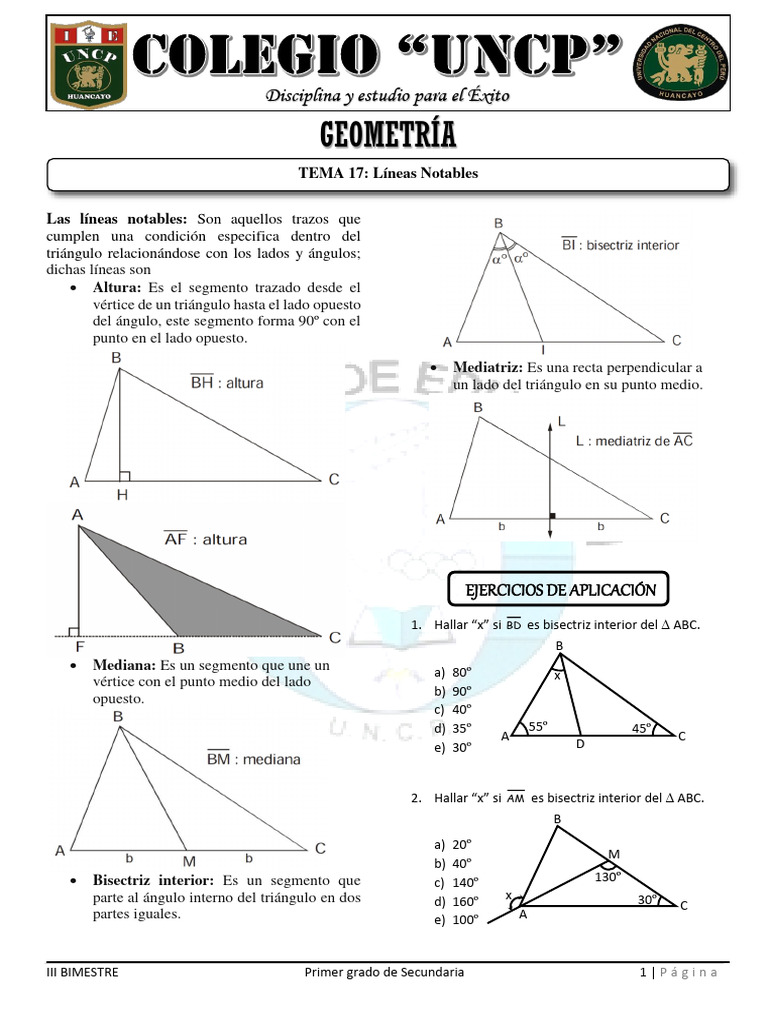 1RO_17_GEOMETRIA_LINEAS NOTABLES DE UN TRIANGULO | PDF | Triángulo | Geometría Elemental