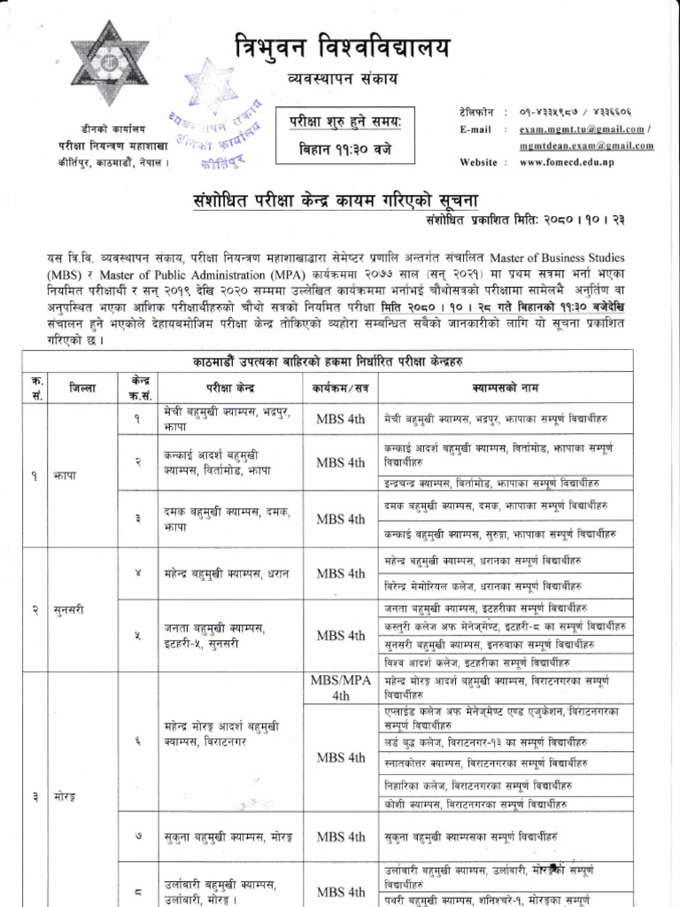 Amended Exam Center For MBS and MPA 4th Sem 2024 | PDF