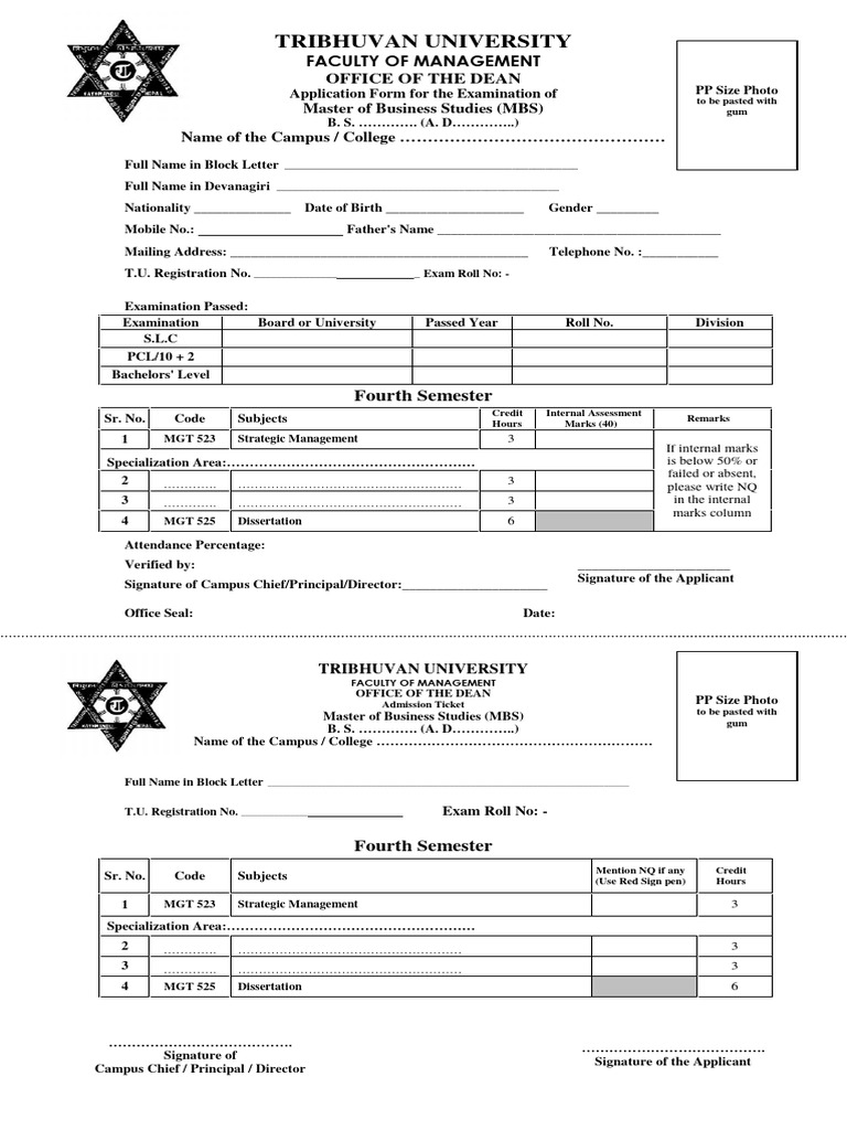 Exam Form For MBS and MPA 4nd Semester | PDF