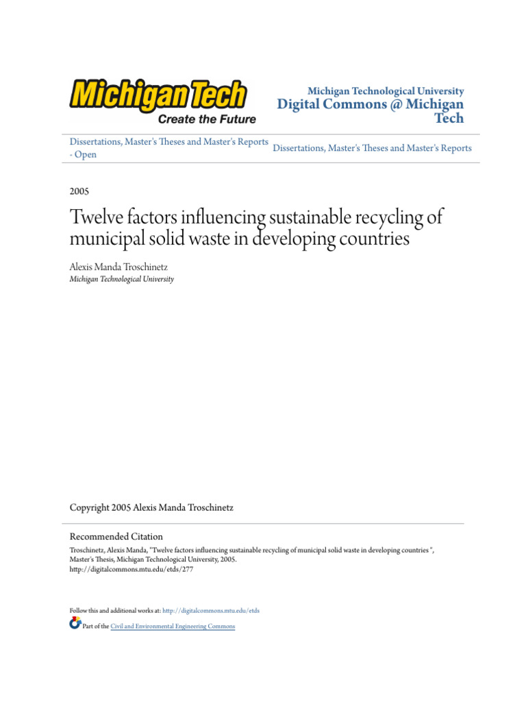 Twelve Factors Influencing Sustainable Recycling of Municipal Sol | PDF ...