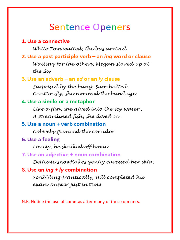 Sentence Openers | PDF | Language Arts & Discipline | Science & Mathematics