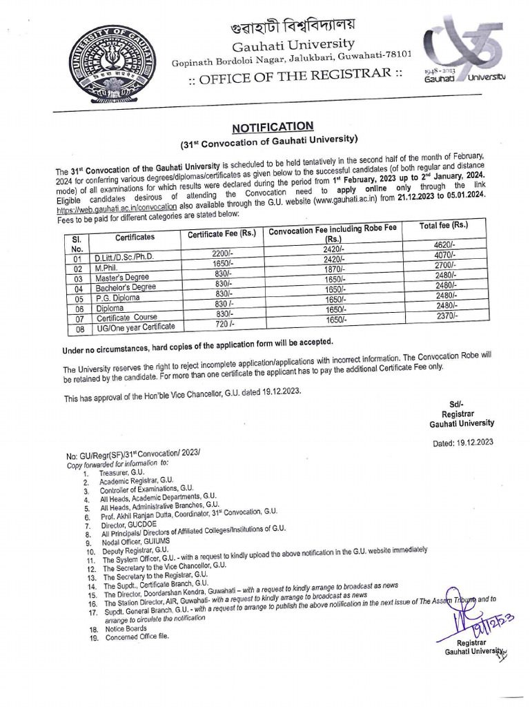 31st Convocation Notification | PDF