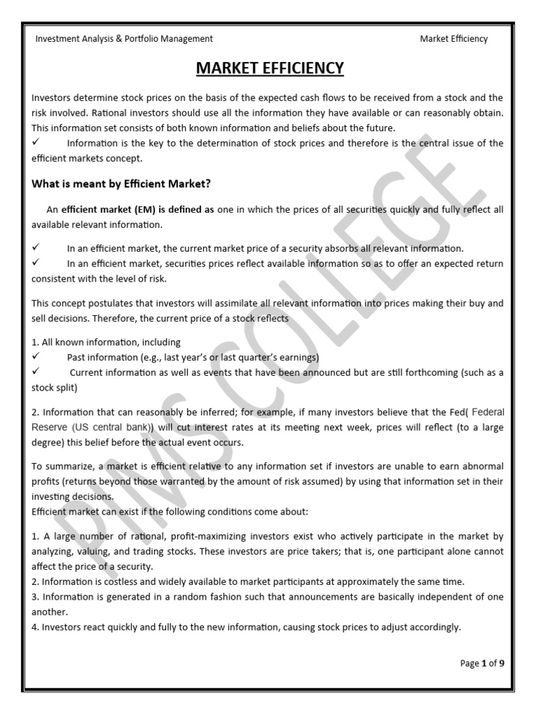 Market Efficiency | PDF | Efficient Market Hypothesis | Investing