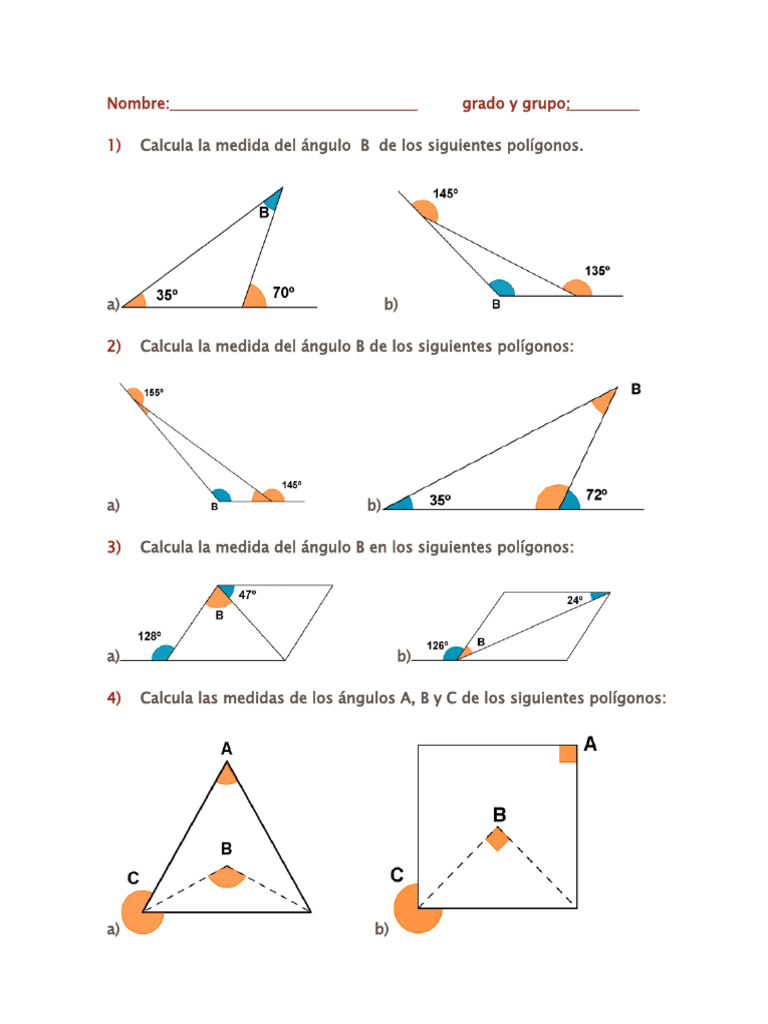 Ejercicios para calcular ángulos en polígonos | PDF