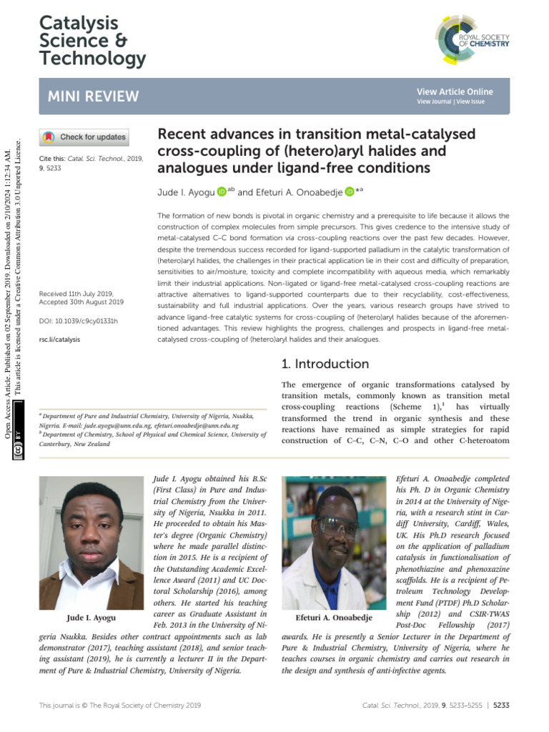 Recent Advances in Transition Metal-Catalysed Cross-Coupling of (Hetero ...