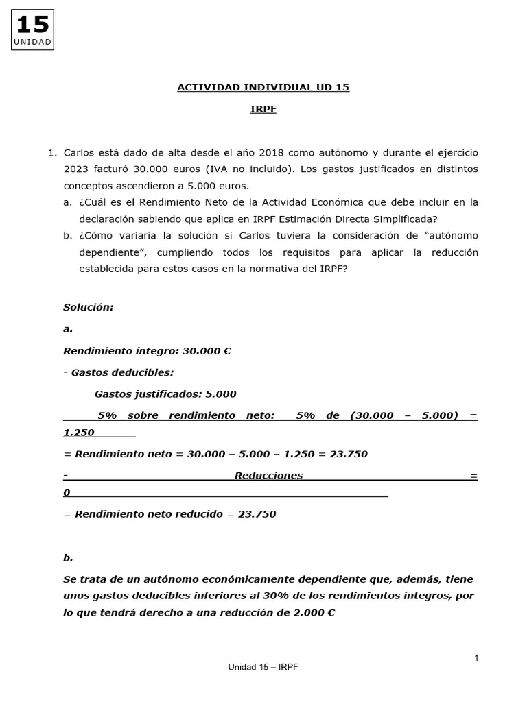 SOLUCIÓN Actividad Individual UD 15 - IRPF | PDF | Economias