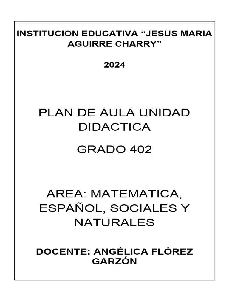 Formato Plan de Aula - 2024 Angélica 402 | PDF | Evaluación | Salón de clases