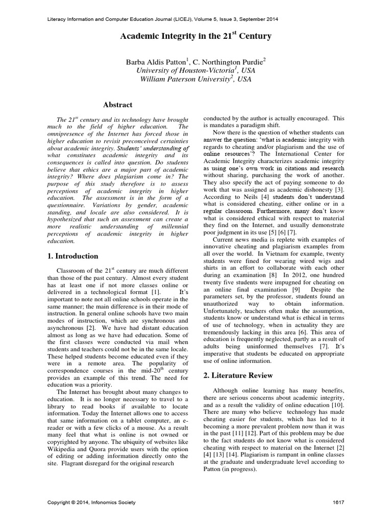 Academic Integrity in the 21st Century СТАТТЯ 2014 | PDF | Academic Integrity | Plagiarism