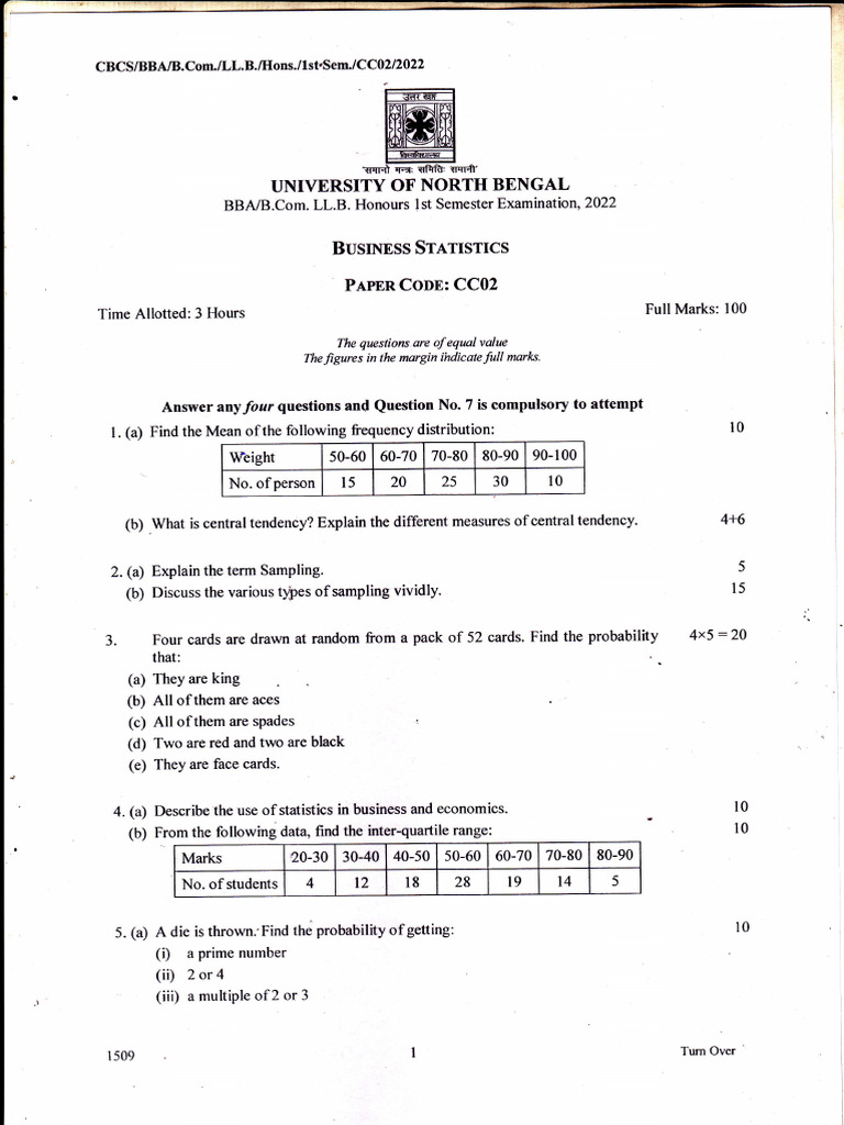 Bba-Bcom Ll.b-I-Business Statistics | PDF | Statistics | Sampling ...