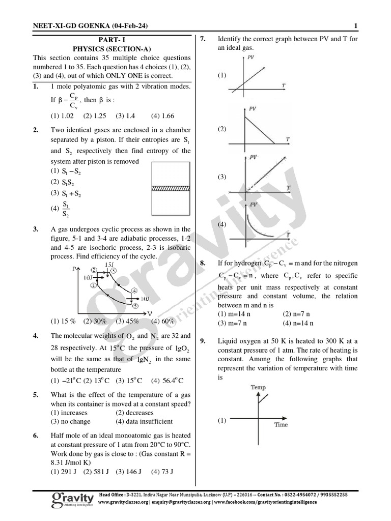 Neet-Xi-Gd Goenka | PDF | Gases | Chemical Equilibrium
